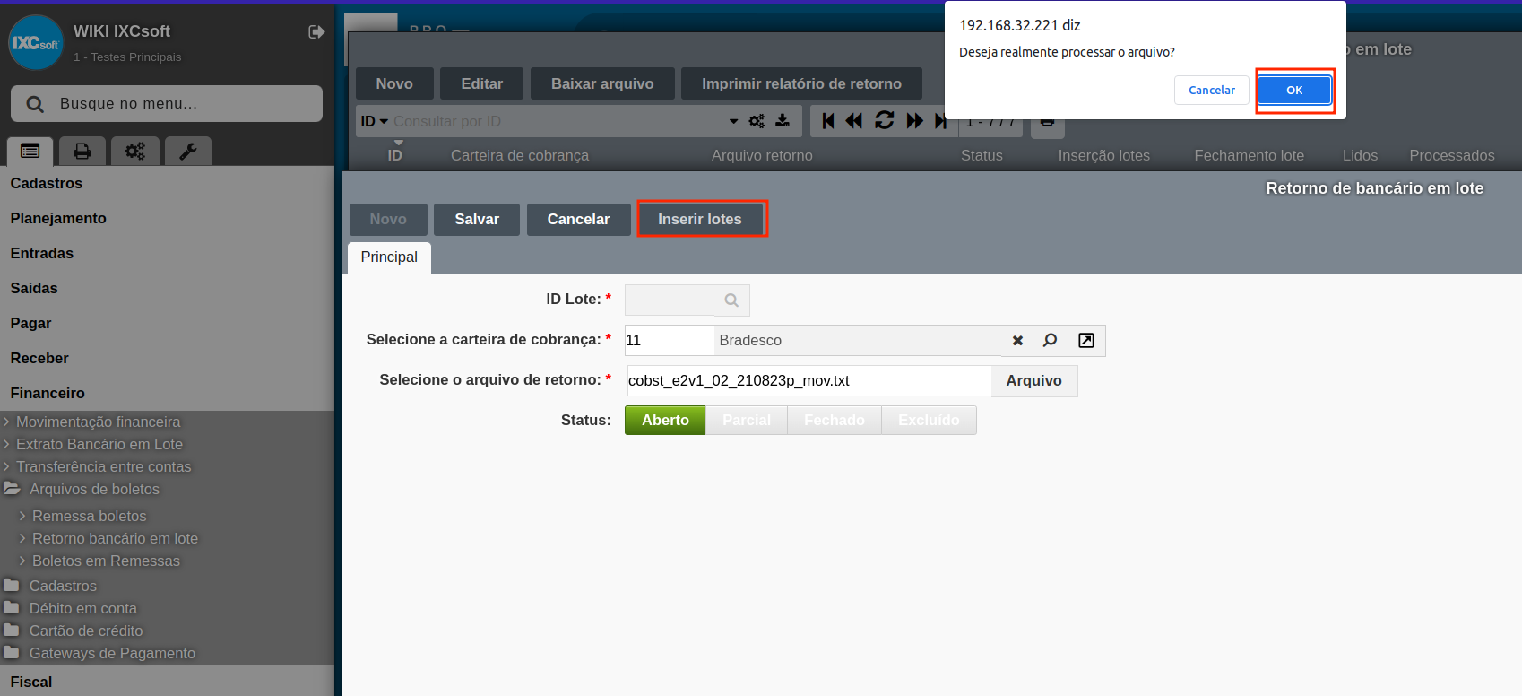 Como processar o arquivo de retorno no IXC | IXCWiki