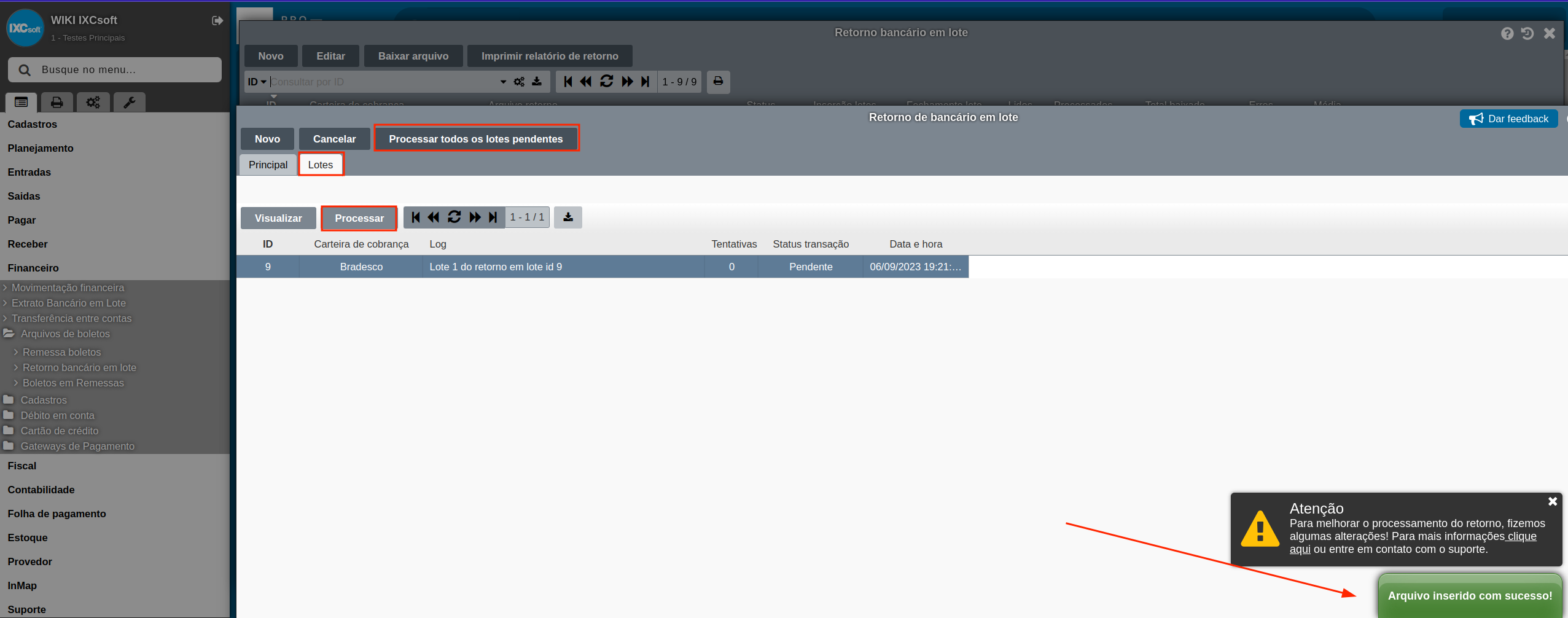 Como processar o arquivo de retorno no IXC | IXCWiki