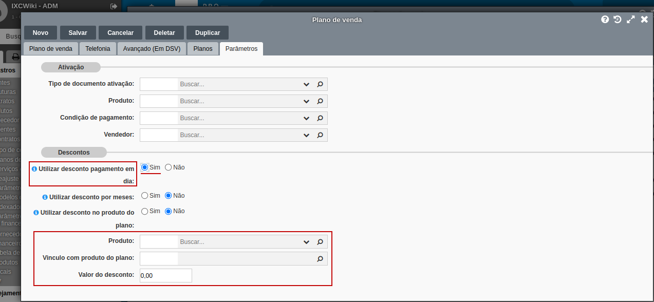 Desconto dentro do plano de venda | IXCWiki