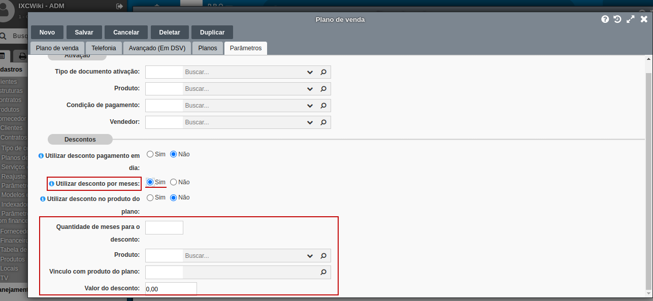 Desconto dentro do plano de venda | IXCWiki