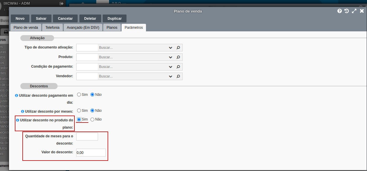 Desconto dentro do plano de venda | IXCWiki
