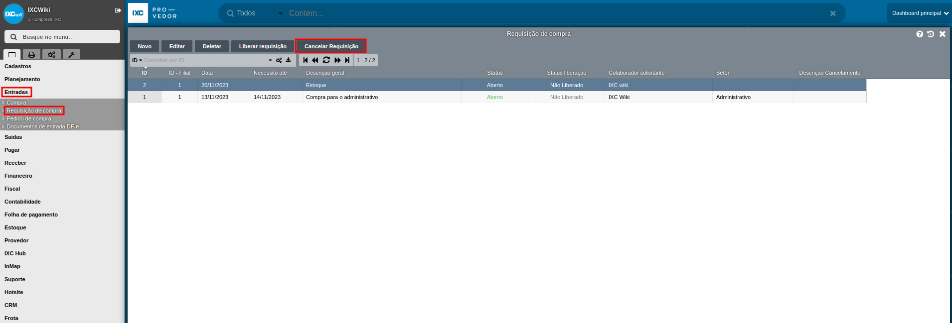 Requisição de Compra | IXCWiki